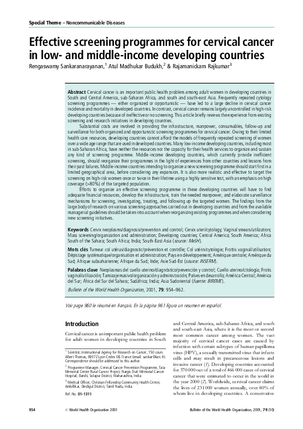 (PDF) Effective screening programmes for cervical cancer in low- and ...