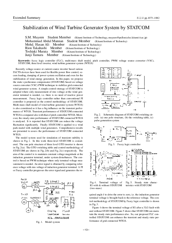 (PDF) Stabilization of Wind Turbine Generator System by STATCOM