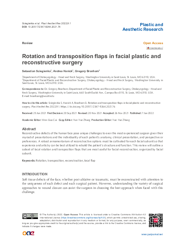 (PDF) Rotation and transposition flaps in facial plastic and ...