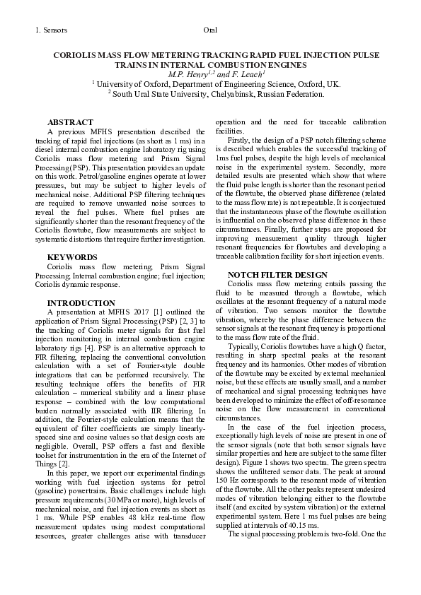 (PDF) Coriolis Mass Flow Metering Tracking Rapid Fuel Injection Pulse ...