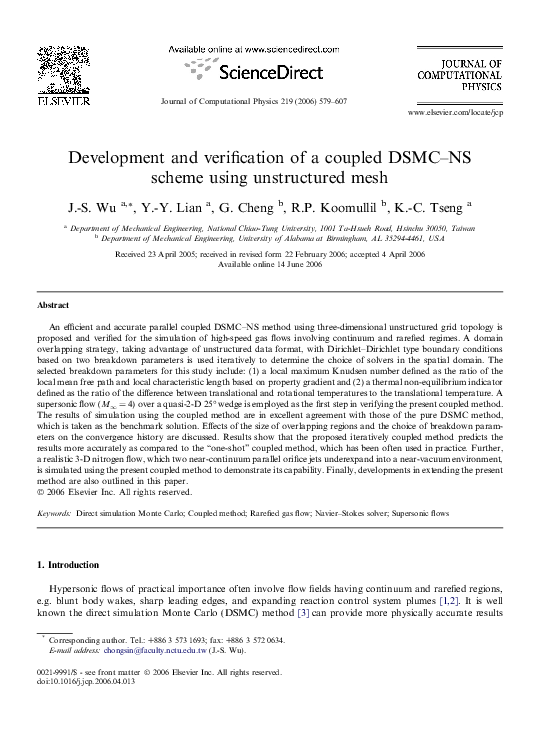 (PDF) Development and verification of a coupled DSMC–NS scheme using unstructured mesh