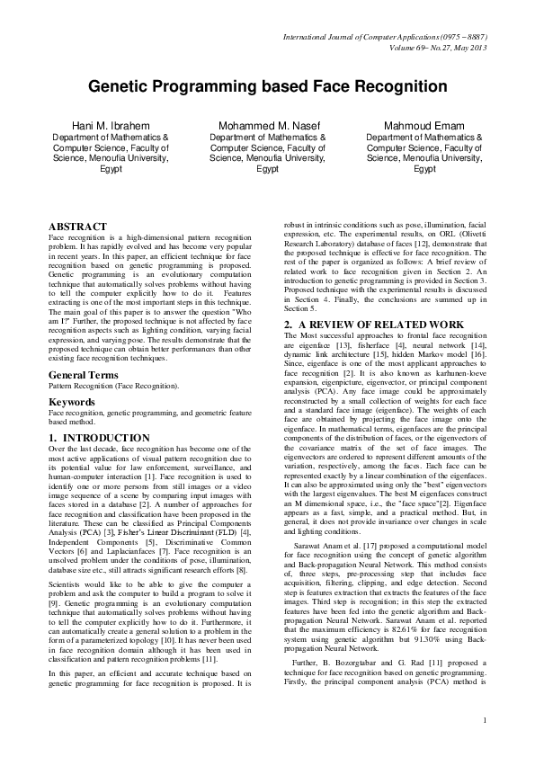 (PDF) Genetic Programming based Face Recognition