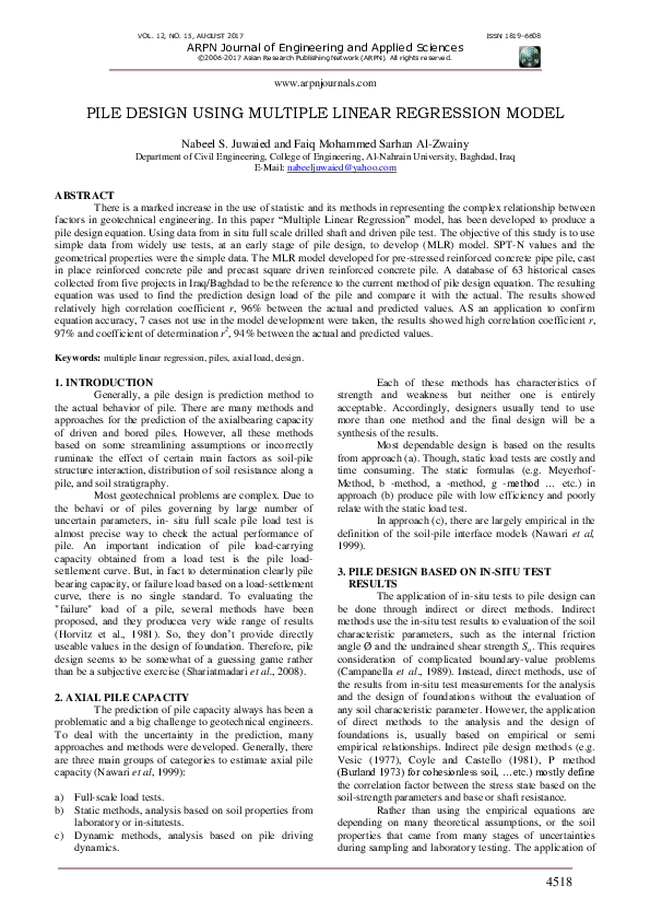 (PDF) Pile Design Using Multiple Linear Regression Model