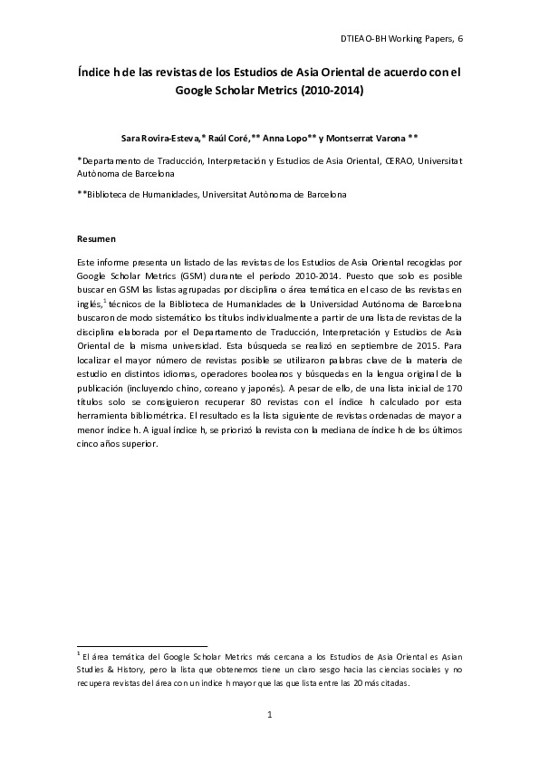 (PDF) Índice h de las revistas de los Estudios de Asia Oriental de ...