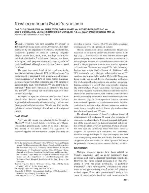 (PDF) Tonsil cancer and Sweet’s syndrome☆☆☆★★★
