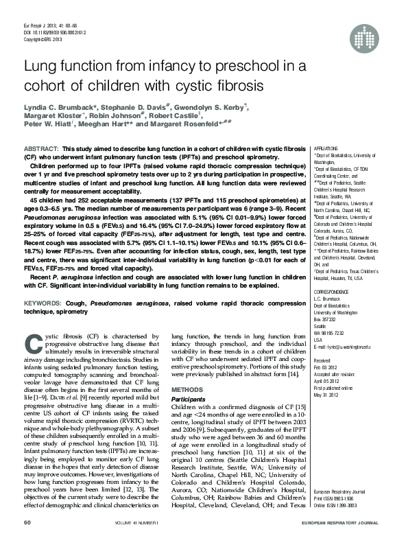 (PDF) Lung function from infancy to preschool in a cohort of children ...