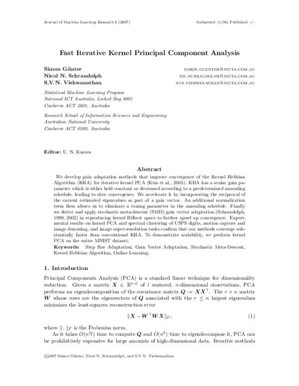 (PDF) Fast iterative kernel principal component analysis