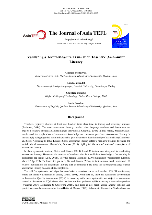 (PDF) Validating a Test to Measure Translation Teachers’ Assessment ...