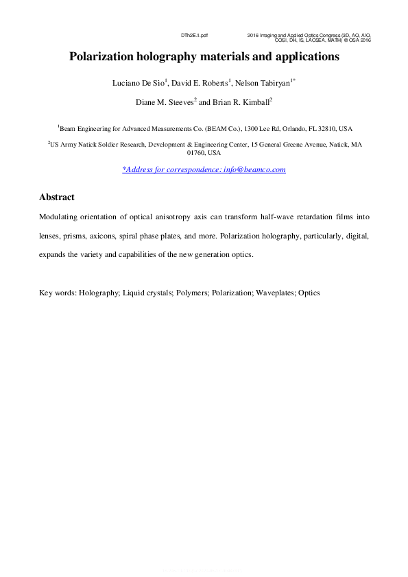 (PDF) Polarization Holography Materials and Applications