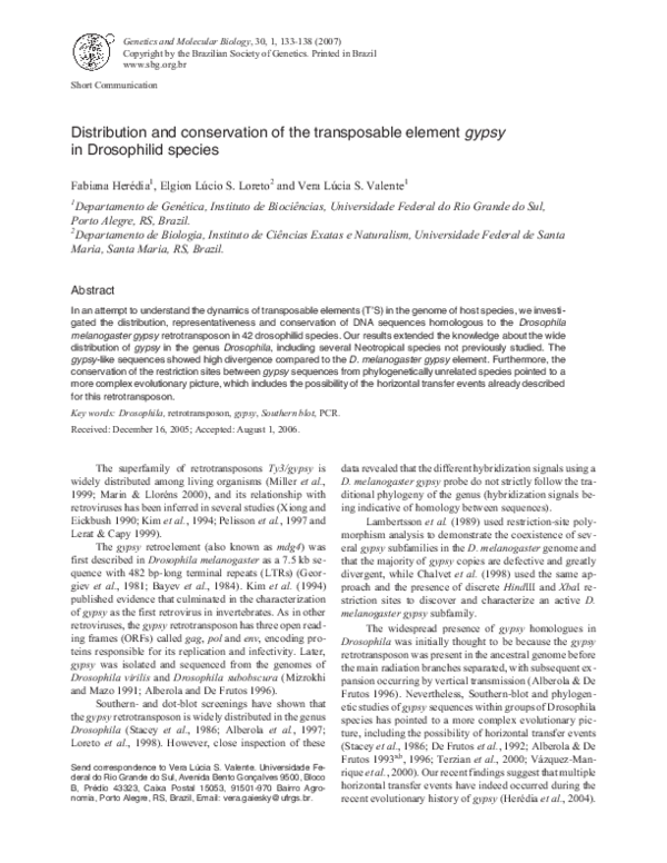 (PDF) Distribution and conservation of the transposable element gypsy ...