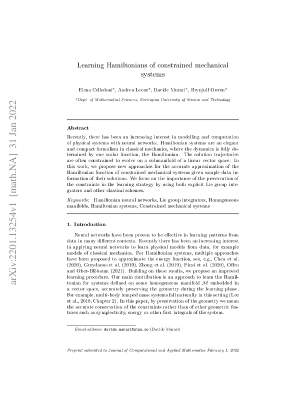 (PDF) Learning Hamiltonians of constrained mechanical systems