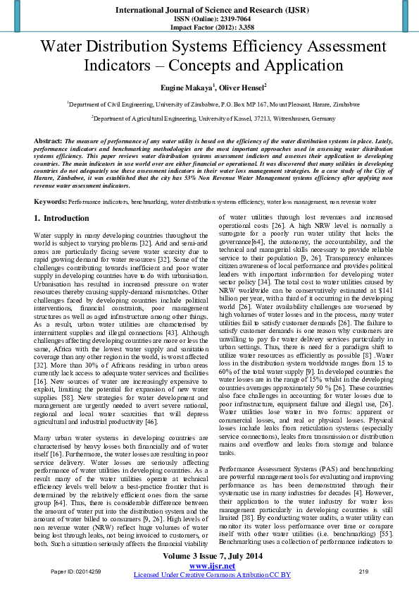 (PDF) Water Distribution Systems Efficiency Assessment Indicators ...