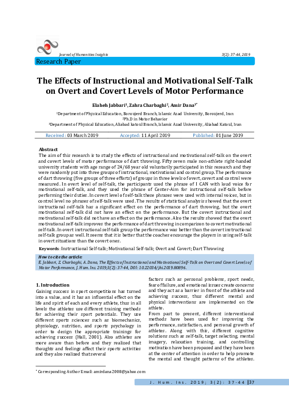 (PDF) The Effects of Instructional and Motivational Self-Talk on Overt ...