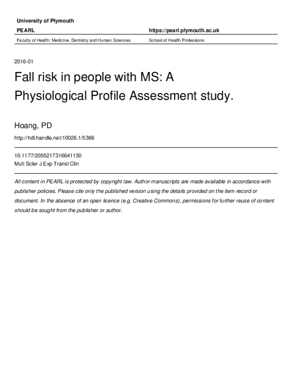 (PDF) Fall risk in people with MS: A Physiological Profile Assessment study