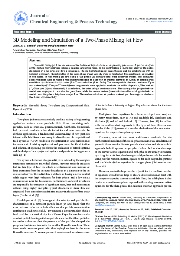 (PDF) 3D Modeling and Simulation of a Two-Phase Mixing Jet Flow