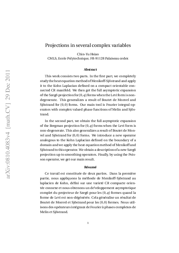 (PDF) Projections in several complex variables