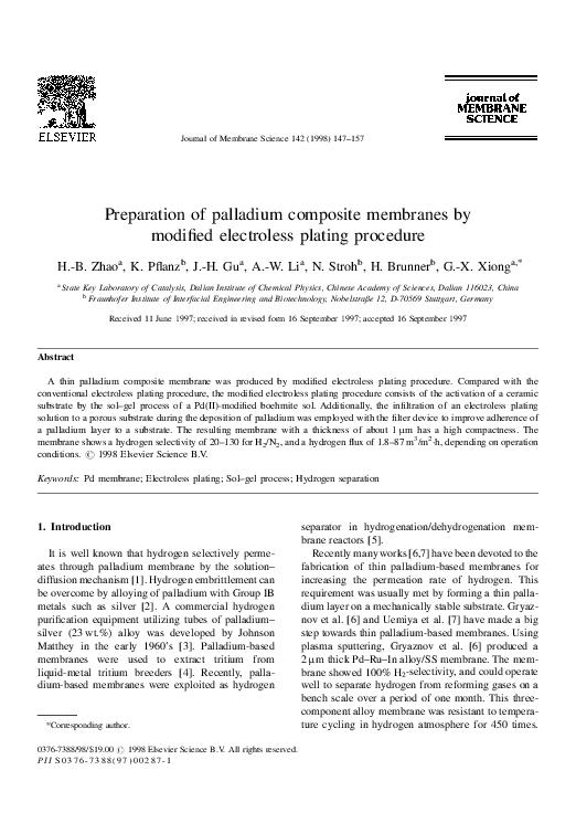(PDF) Preparation of palladium composite membranes by modified ...