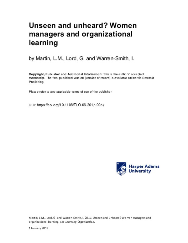 (PDF) Unseen and unheard? Women managers and organizational learning