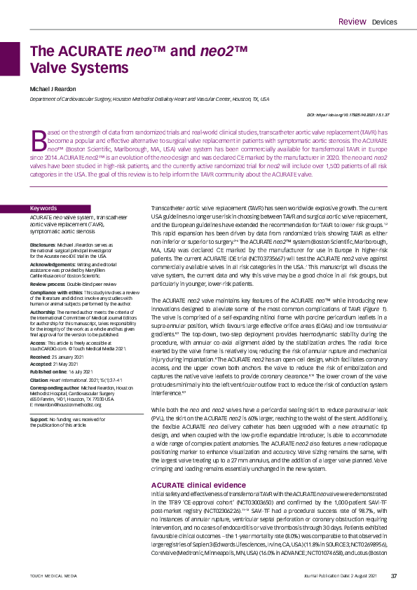 (PDF) The ACURATE neo™ and neo2™ Valve Systems