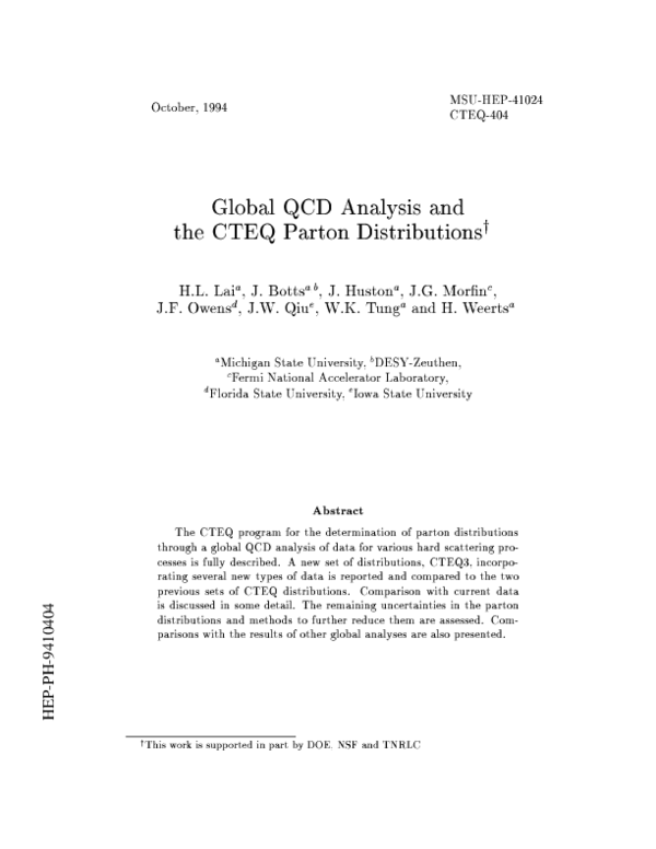 (PDF) Global QCD analysis and the CTEQ parton distributions | Joseph Owens - Academia.edu