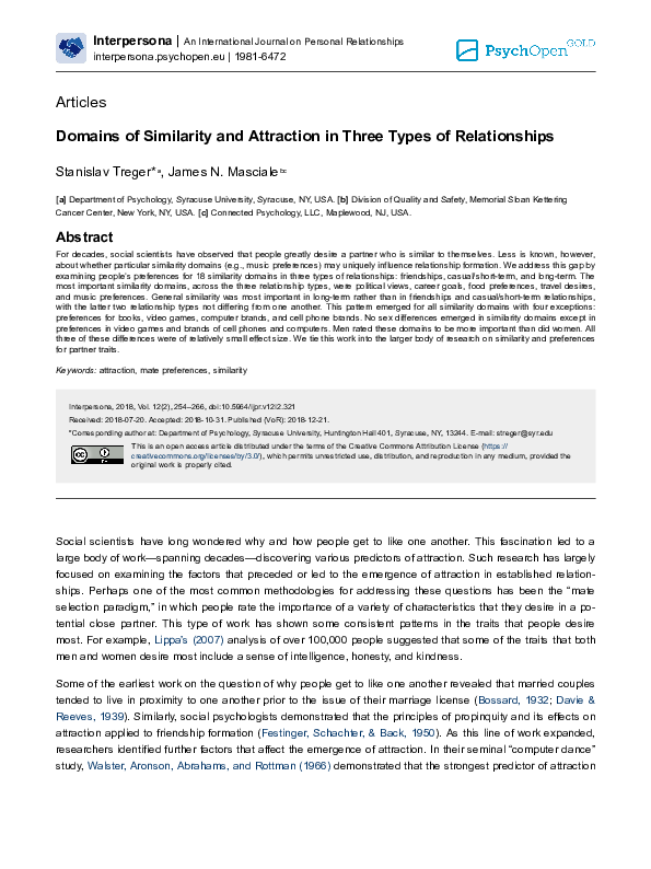 (PDF) Domains of similarity and attraction in three types of relationships