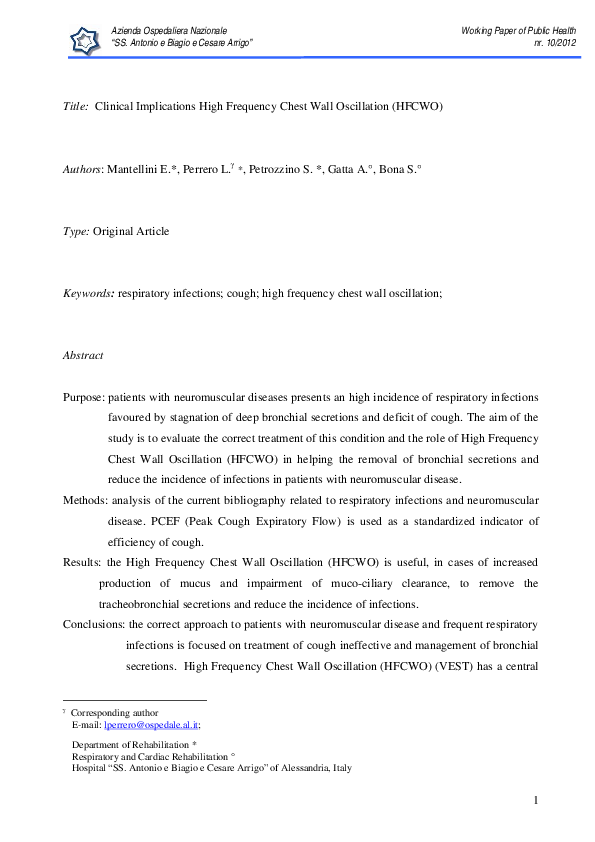 (PDF) Clinical Implications High Frequency Chest Wall Oscillation ...