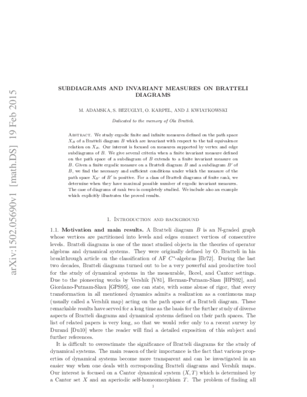 (PDF) Subdiagrams and invariant measures on Bratteli diagrams