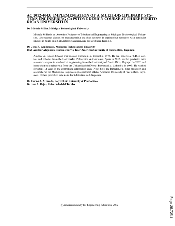 (PDF) Implementation of a Multi-disciplinary Systems Engineering Capstone Design Course at Three ...