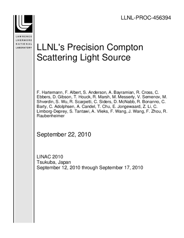 (PDF) LLNL-PROC-456394 LLNL ' s Precision Compton Scattering Light Source