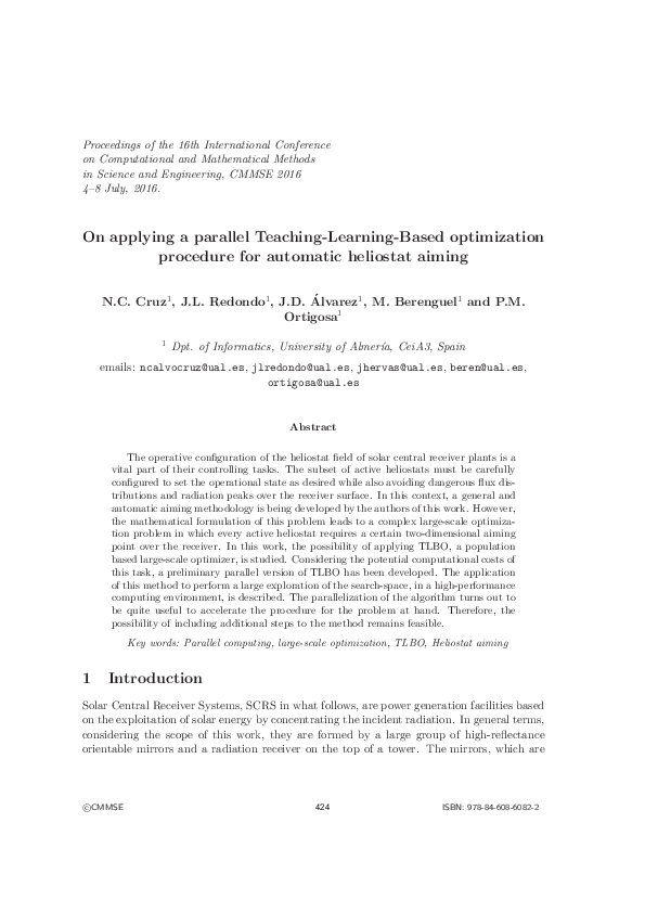 (PDF) A parallel Teaching–Learning-Based Optimization procedure for automatic heliostat aiming ...