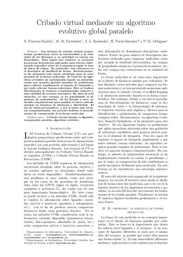 (PDF) Cribado Virtual Mediante Un Algoritmo Evolutivo Global Paralelo