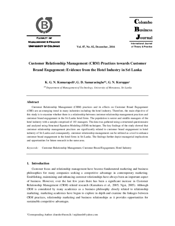 (PDF) Customer Relationship Management (CRM) Practices by Small ...