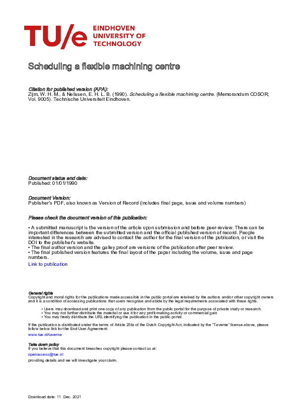 (PDF) Scheduling a flexible machining centre