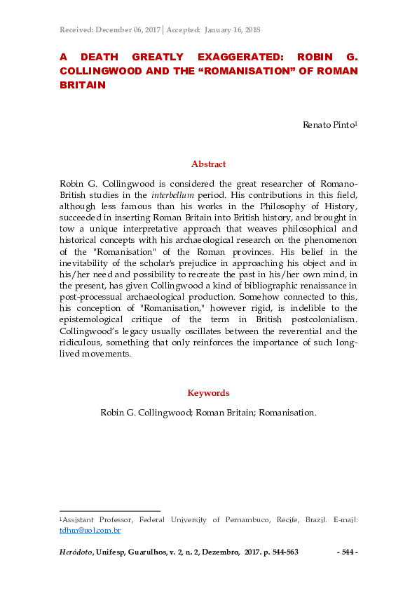 (PDF) A death greatly exaggerated: Robin G. Collingwood and the ...