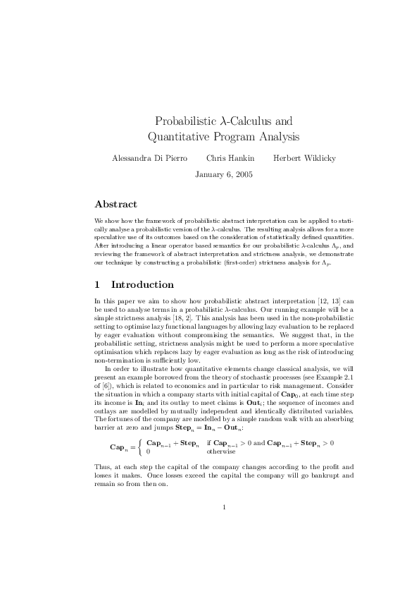(PDF) Probabilistic -calculus and Quantitative Program Analysis