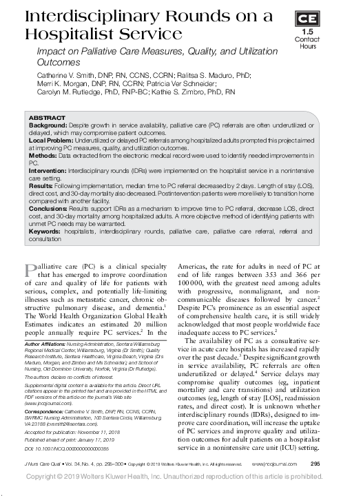 (PDF) Interdisciplinary Rounds on a Hospitalist Service