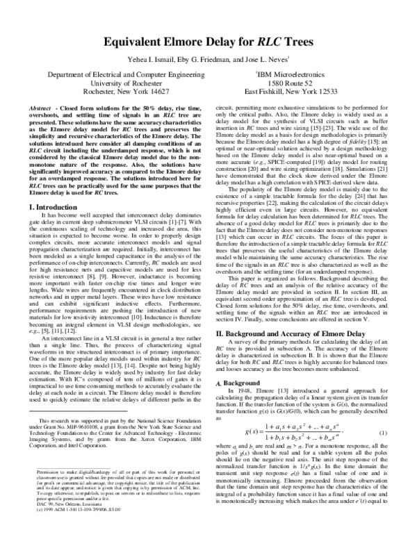 (PDF) Equivalent Elmore delay for RLC trees