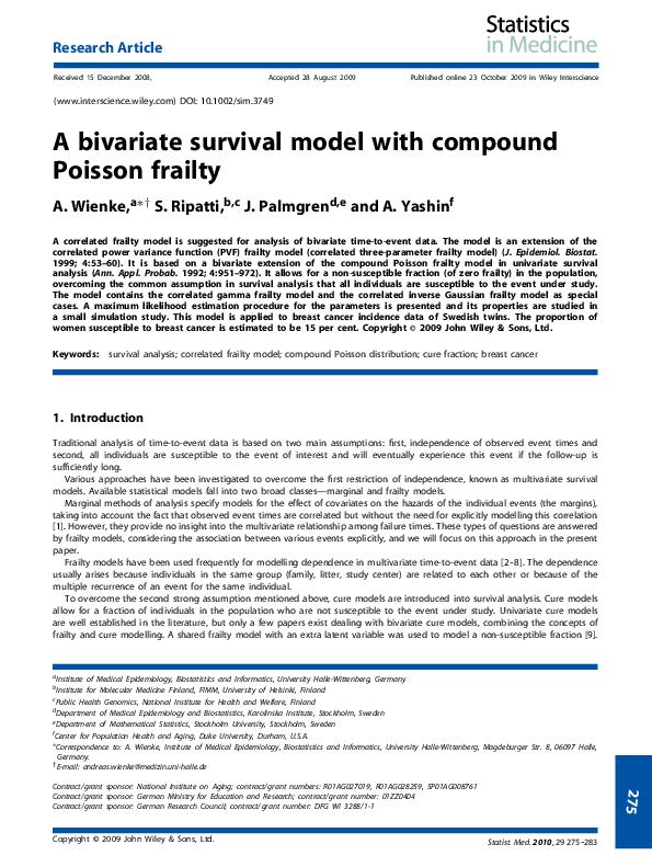(PDF) A bivariate survival model with compound Poisson frailty