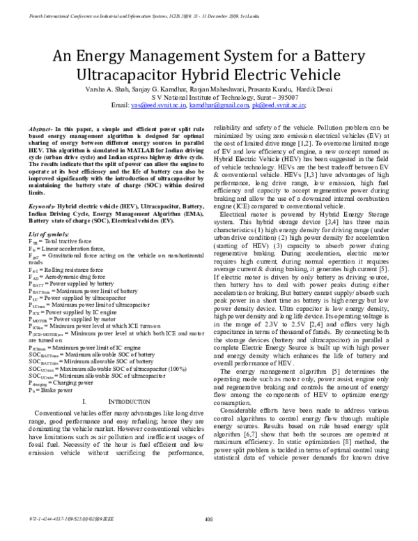 (PDF) An energy management system for a battery ultracapacitor Hybrid ...