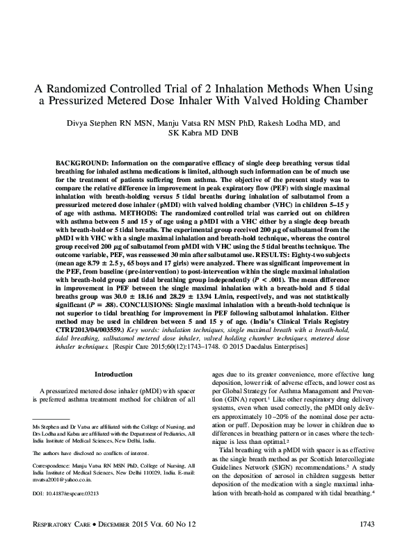 Pdf A Randomized Controlled Trial Of 2 Inhalation Methods When Using A Pressurized Metered