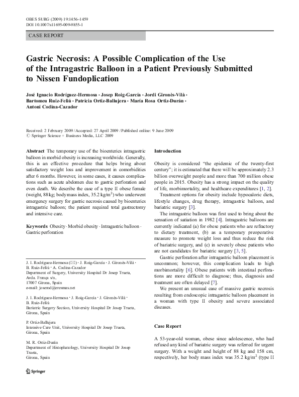 (PDF) Gastric Necrosis: A Possible Complication of the Use of the ...