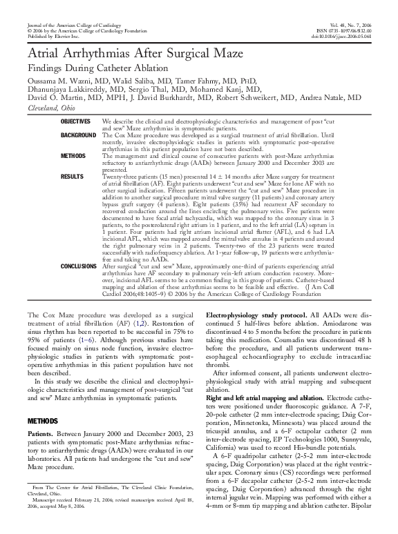 (PDF) Atrial Arrhythmias After Surgical Maze | Tamer Fahmy - Academia.edu