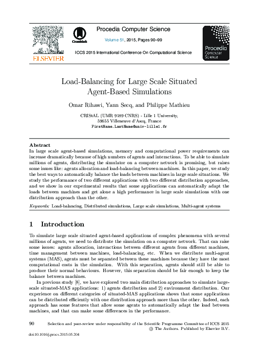 (PDF) Load-Balancing for Large Scale Situated Agent-based Simulations