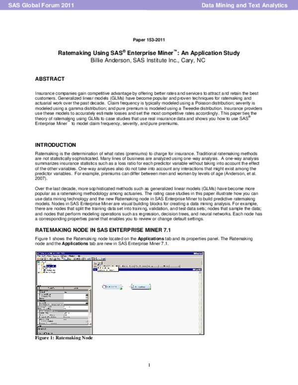 (PDF) Ratemaking Using SAS ® Enterprise Miner ™ : An Application Study