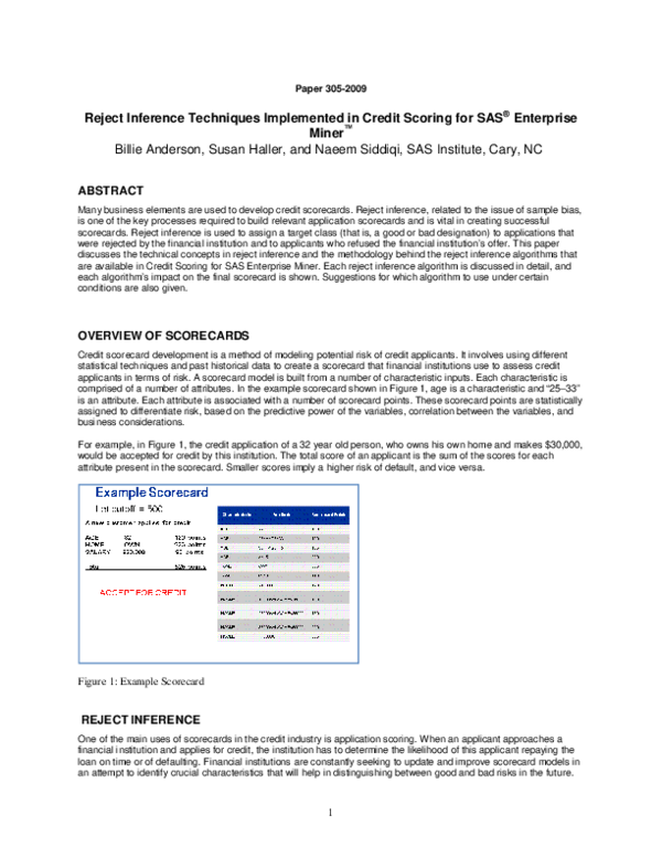 Pdf Reject Inference Techniques Implemented In Credit Scoring For Sas