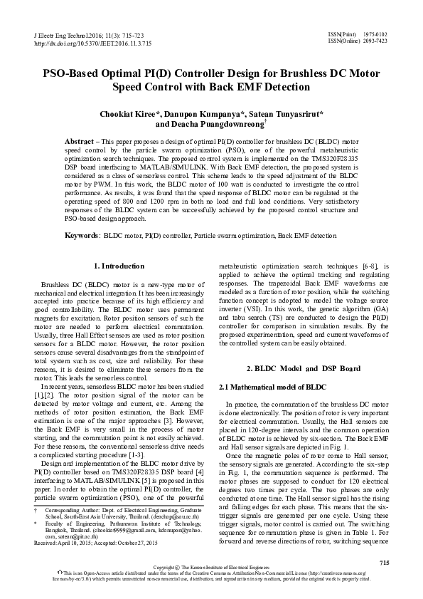 (PDF) PSO-Based Optimal PI(D) Controller Design for Brushless DC Motor Speed Control with Back ...