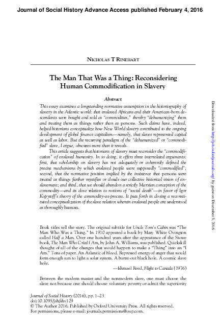 (PDF) The Man That Was a Thing: Reconsidering Human Commodification in ...