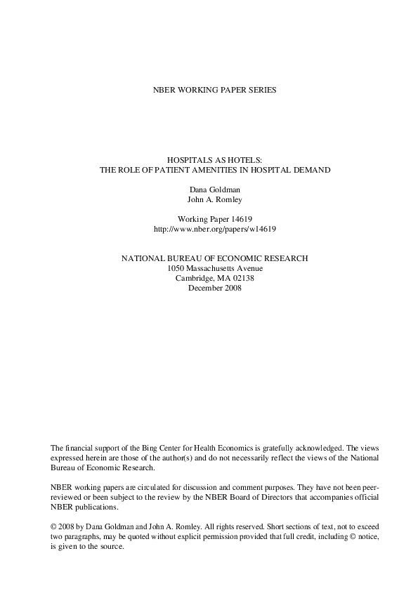 (PDF) Hospitals As Hotels: The Role of Patient Amenities in Hospital Demand