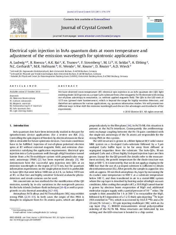 (PDF) Electrical spin injection in InAs quantum dots at room ...
