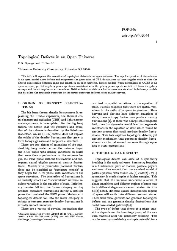 (PDF) Topological defects in an open universe